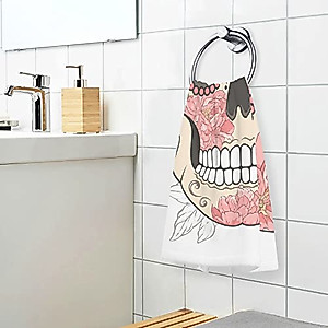 ALAZA Floral Sugar Skull Day of Dead Hand Towels for Bathroom 1OO% Cotton 2 pcs Face Towel 16 x 28 inch, Absorbent Soft & Skin-Friendly
