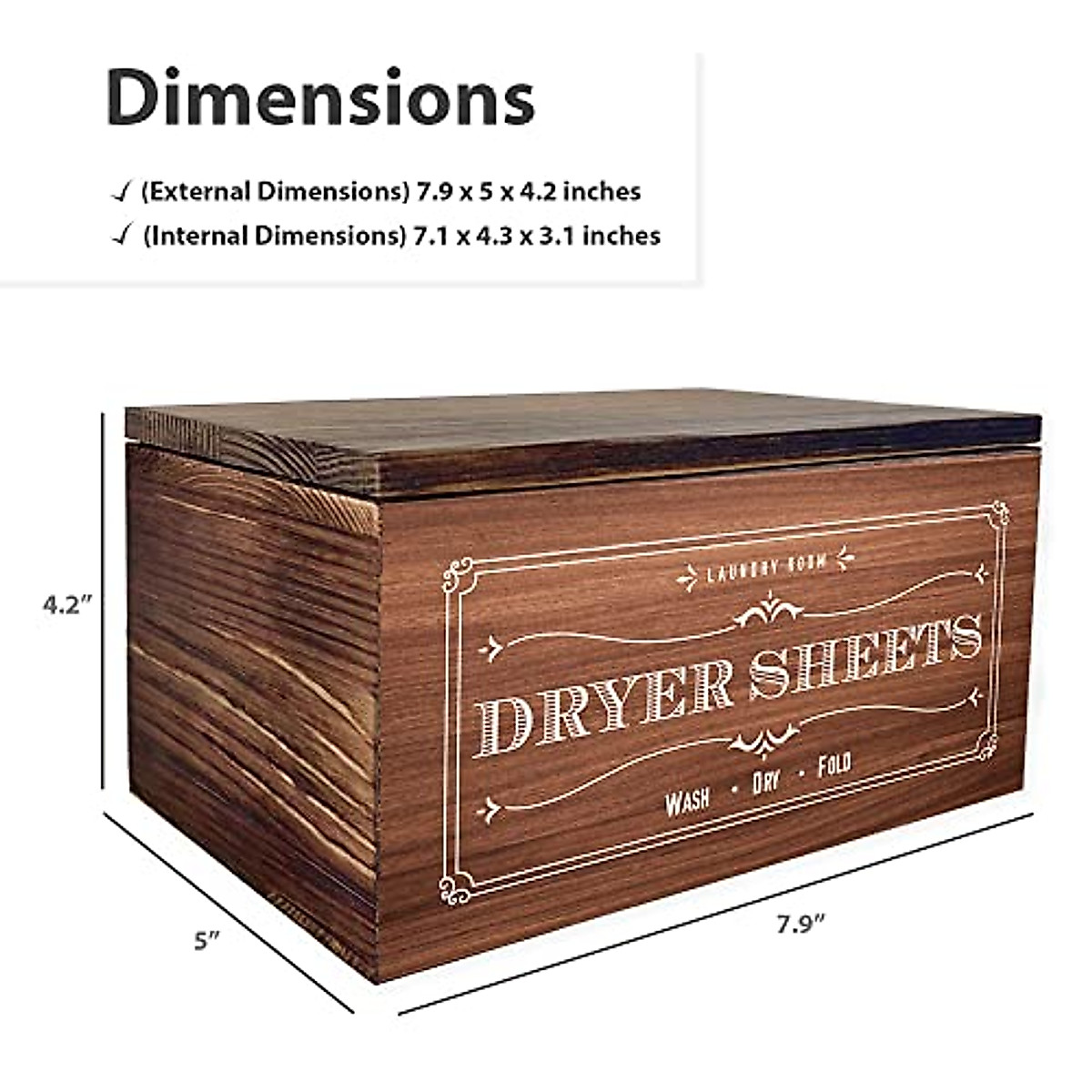 Dryer Sheet Holder for Laundry Room | Wooden Box Dryer Sheet Dispenser | Farmhouse Laundry Room Decor Accessories | Dryer Sheet Container with Lid | Laundry Room Organization Storage Container (Brown) | Laundry Softener Dispenser Sheets