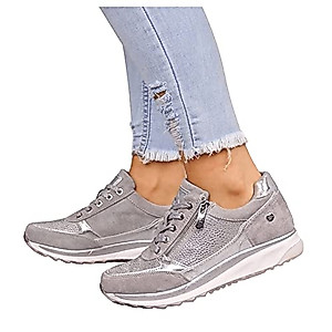 Ladmiple Womens Tennis Shoes Women's Running Shoes Non Slip Athletic Tennis Walking Sneakers Classic Casual Fashion Slip On Comfort Platform Shoes Grey