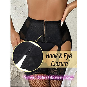 comeondear Thigh High Stockings with Garter Belt Set Plus Size Lace Garter Belt Lingerie for Women 6 Strap Suspender Belt