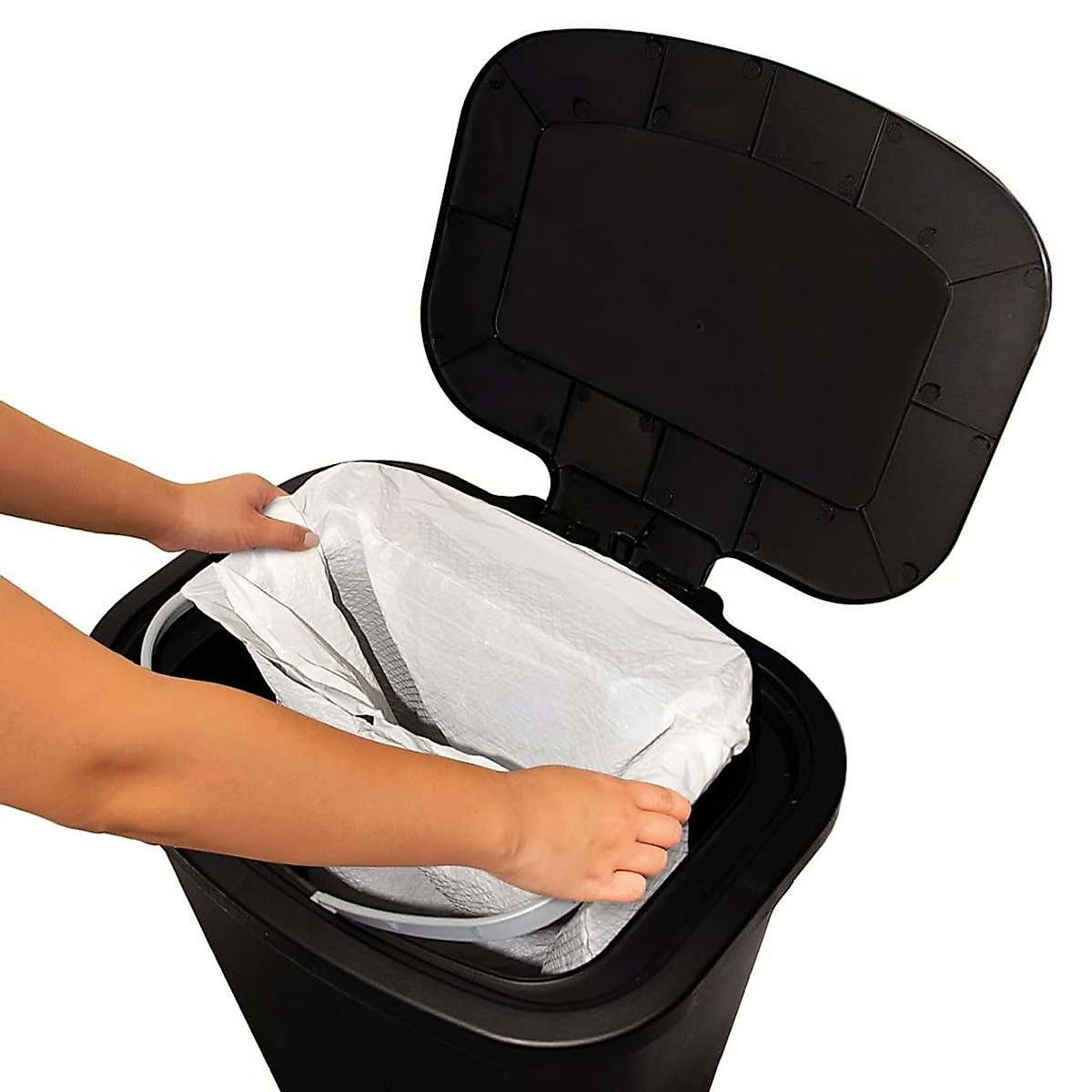 AzoOb 20 Gallon Trash can - Plastic Kitchen Trash can with lid and Odor Prevention - Hands Free with Footboard and Garbage Bag Ring, Black