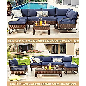 Romayard 10 PCS Patio Conversation Set Outdoor Metal Furniture All-Weather Steel Frame Sectional Sofa Set with Cushions for Garden,Lawn,Pool