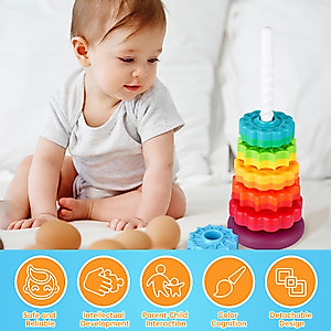 NiToy Spinning Stacking Toy for Kids, Rainbow Tower Dual-Color Spinning Wheels Premium Strong BPA-Free ABS Plastic Early Education Fun Learning and Engaging Brain Development Toys (Large 6th Floor)