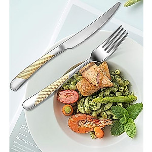 Silverware Set Cutlery Utensil Flatware Food-Grade Stainless Steel Luxury Relief Plating Retro Golden Handle Home Restaurant Small Business,Mirror Finish Tableware 24 Piece Service for 6