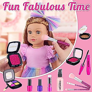 ZITA ELEMENT 14 Pcs 18 Inch Girl Doll Accessories and Makeup Set Includes Doll Dress with Makeup Stuff for 18 Inch Girl Doll My Our Life Journey Generation Girl Doll Accessories