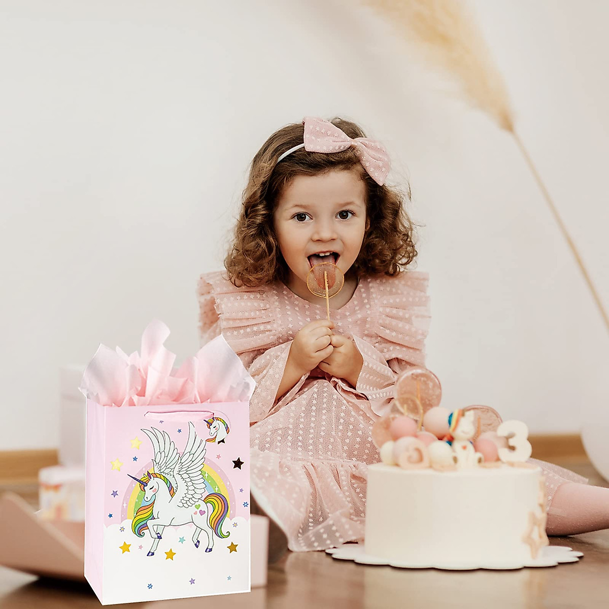 13" Large Gift Bag for Girls and Kids Birthday Baby Shower with Tissue Paper 1-Pack (Unicorn)