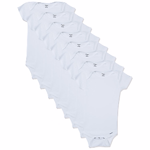 Gerber Baby 8-Pack Short Sleeve Onesies Bodysuits, Solid White, Newborn