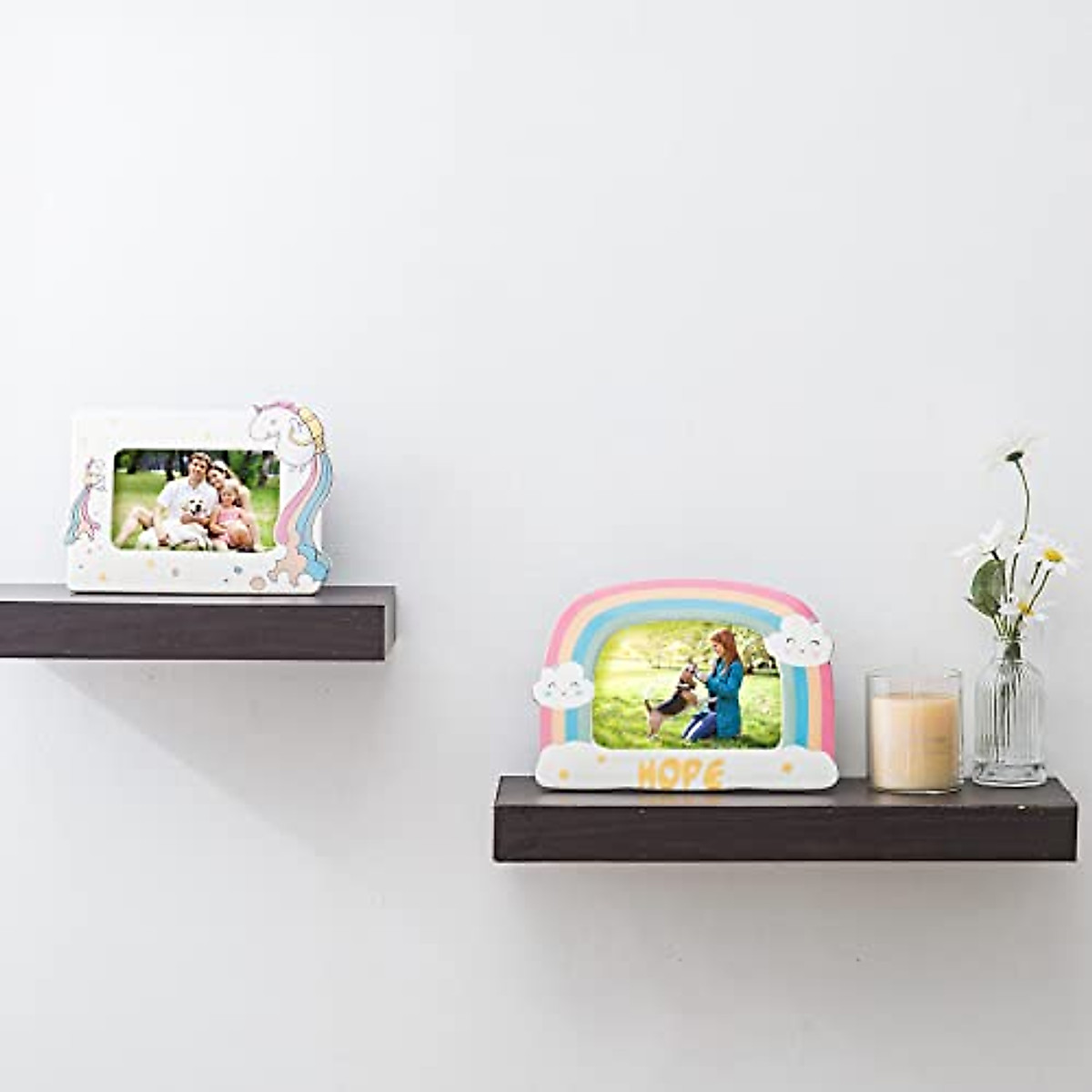 Ceramic Picture Frame Rainbow Decorative with High Definition Really Plexiglass Sheet for Table Top Desk Photo Display or Hanging White Color Memento (4x6/5x7)