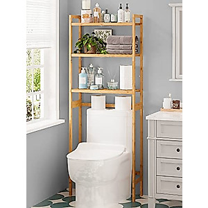 AMBIRD Over The Toilet Storage, 3-Tier Bathroom Organizer Over Toilet with Sturdy Bamboo Shelves,Multifunctional Toilet Shelf,Easy to Assemble and Saver Space, 25 * 10 * 64 Inches (Original Color)