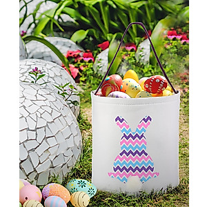E-FirstFeeling Easter Basket Canvas Egg Hunt Easter Bunny Basket Candy Basket Rabbit Easter Bucket Bag for Easter Party (multicolor)