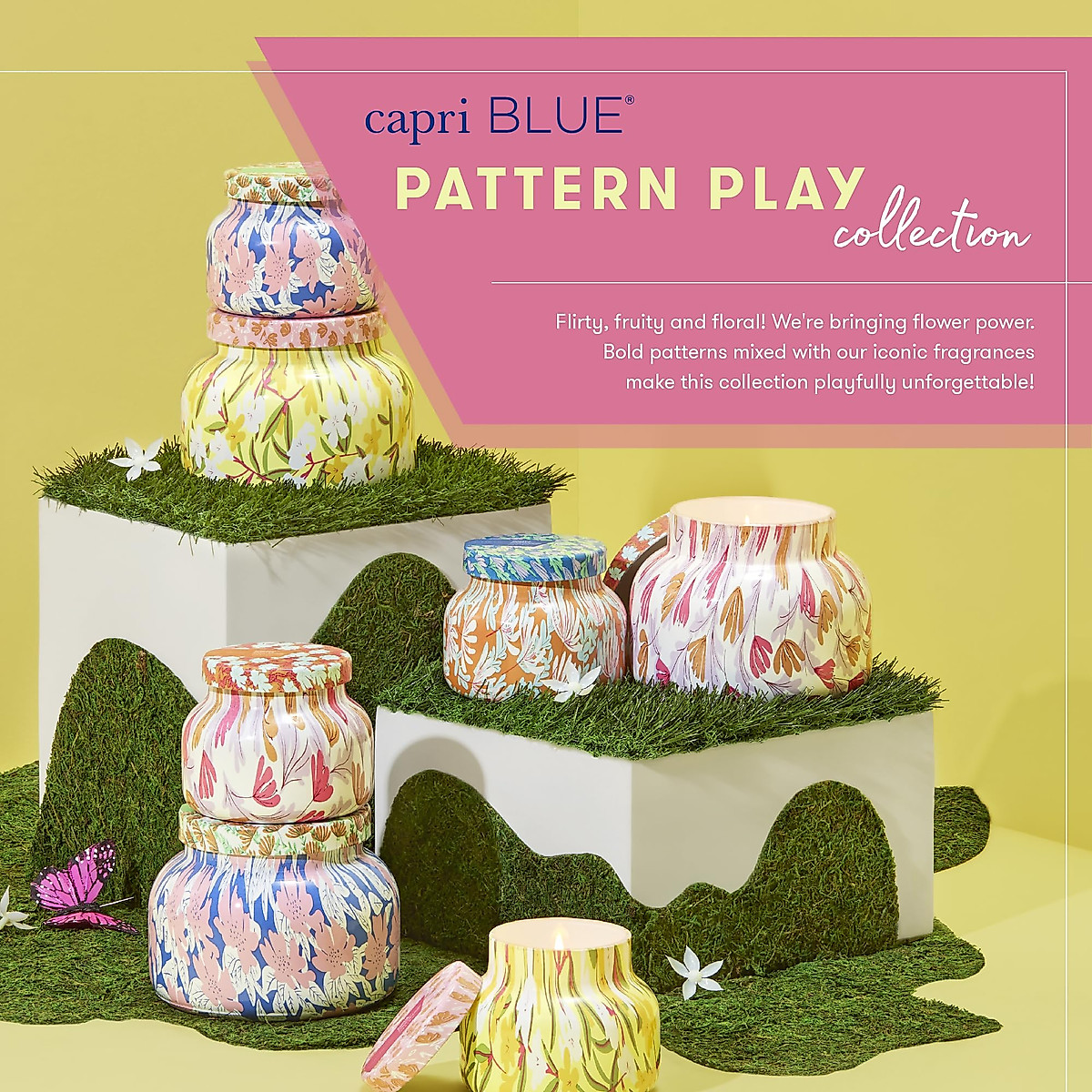 Capri Blue Volcano Candle - Pattern Play Signature Glass Jar Candle - Luxury Candle - Long Lasting Candles - Tropical Fruits & Sugared Citrus Scented Candle - Decorative Candles for Home Decor (19 oz)