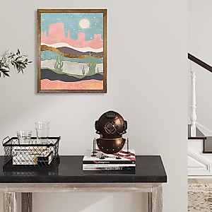 Southwestern Desert Wall Art - Pastel Pink and Teal Poster Picture Prints - Modern Boho Mountain Wall Decor - Green Cactus Room Decor - Textured Nature Art - Abstract Western Artwork for Bedroom 8x10