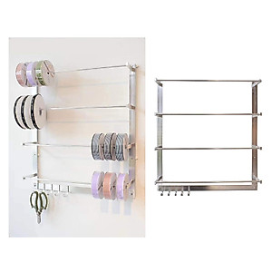 harayaa Wire Spool Rack with 4 Rods, Wall-Mounted Steel Thread Holder Ribbons Organizer with Hanging Tools for Organize Sewing Embroidery Thread, Silver, 60x53cm