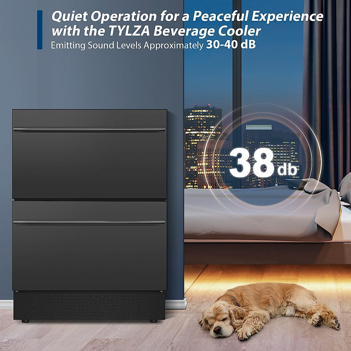 Tylza Under Counter Drawer Fridge 24 Inch, Built-in/Freestanding Beverage Refrigerator for Home and Commercial Use, Stainless Steel Material, Fast Cooling, Low Noise, Black