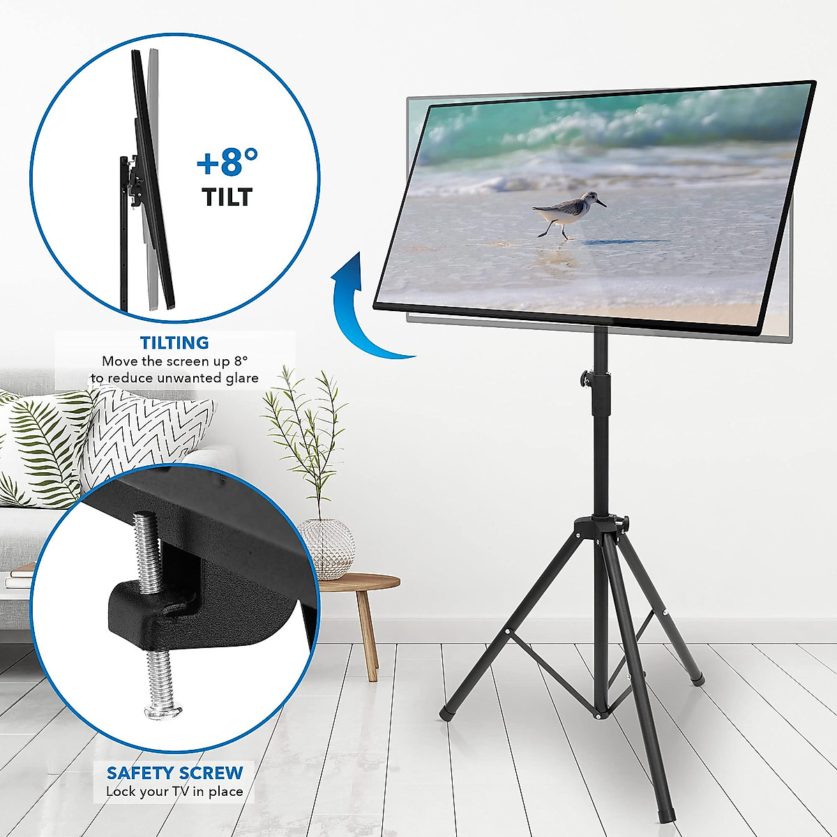 Mount-It! TV Tripod Stands for Flat Screens - Holds 77 Pounds and Carries 43-65 Inch Flat or Curved Screens | TV Floor Stand Adjustable Max Height of 6 Feet | Portable Tv Stands Assembles in Seconds