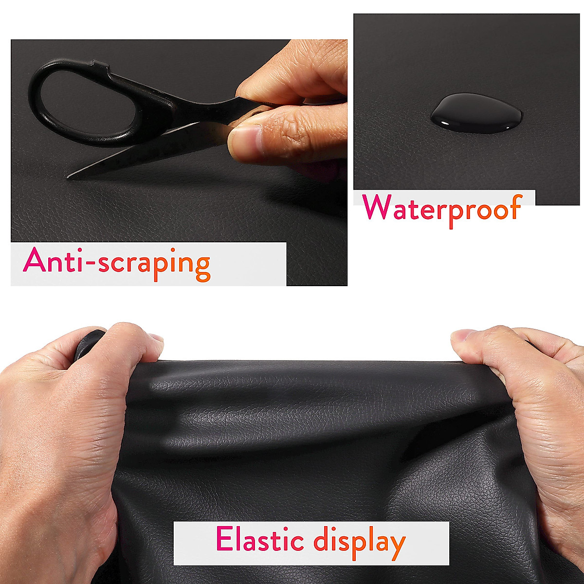 Marine Vinyl Upholstery Faux Leather: Meneng Black Grain Faux Leather 54"x36" Marine Vinyl Fabric Waterproof Durable for DIY Upholstery Boat Car Sofa