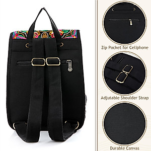 Jursccu Full Embroidered Backpack Purse for Women Vintage Handbag Small Drawstring Casual Travel Shoulder Bag Daypack