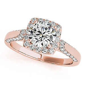 PB Collection Halo 2-Pc Bridal Set Cubic Zirconia Engagement Wedding Ring Band in 14K Rose Gold Over 12