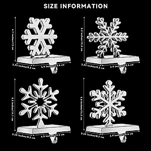 URATOT Pack of 4 Christmas Stocking Holders Snowflake Stocking Hangers Mantel Stocking Hooks for Christmas Decoration, Silver