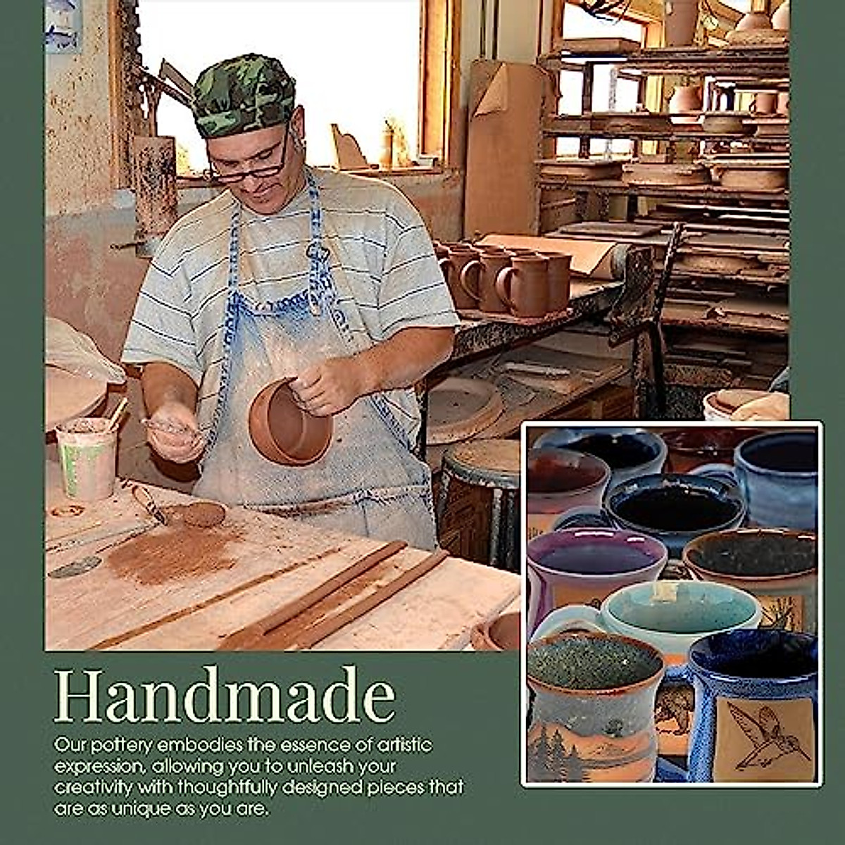 ALWAYS AZUL POTTERY Hummingbird Mug with Spoon in Avocado Green - Handmade Ceramic Coffee Mug - Stylish and Unique Handcrafted Artistic Drinkware - Polished Clay Cups, Great for Coffee, Tea, & More