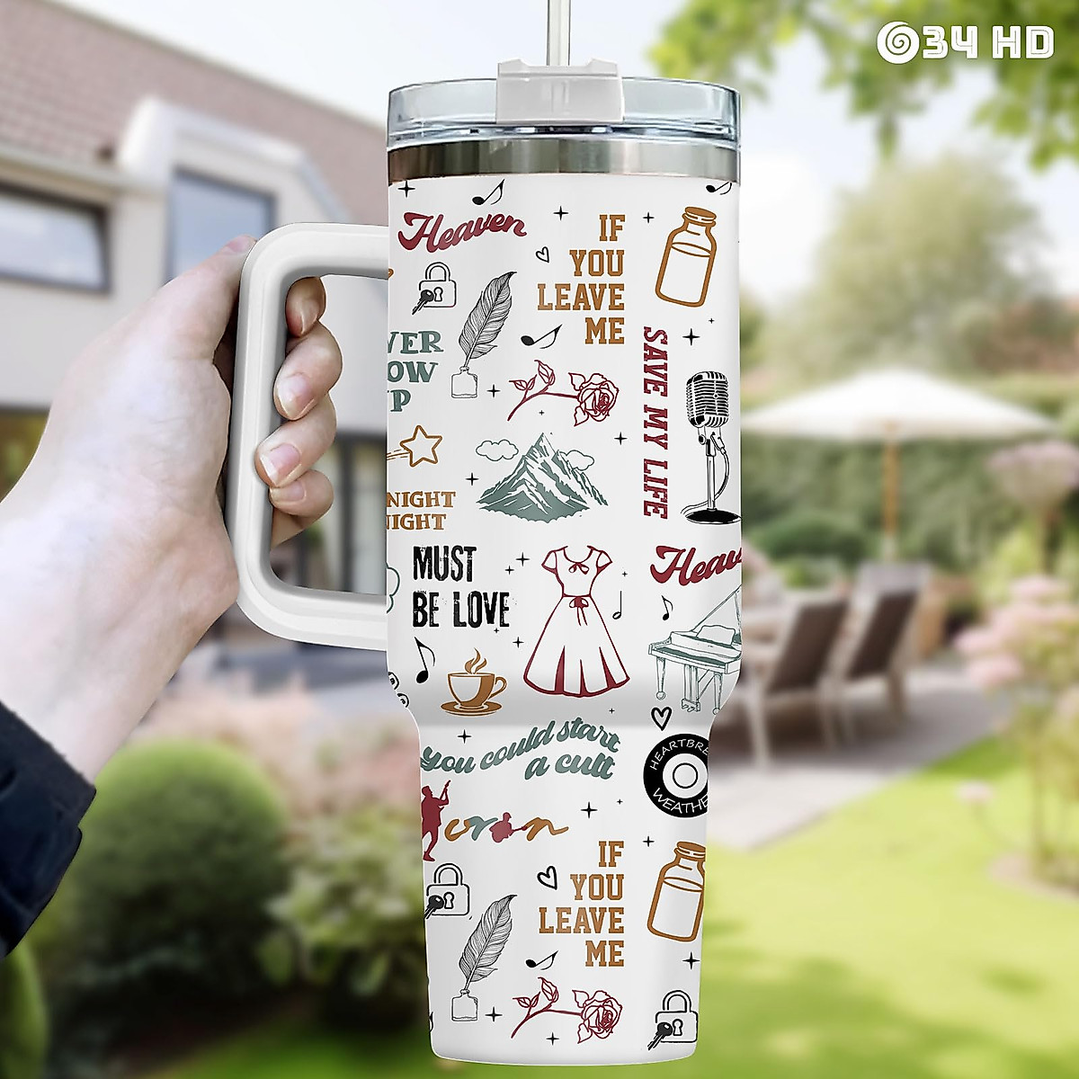 34HD Gifts for Women, Stainless Steel Tumbler with Lid, Coffee Travel Mug, Double-Wall Vacuum Insulated Tumbler, Leak Proof Drinking Cup, Male Singer Tumbler