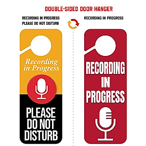 2 x Do Not Disturb Door Hanger Sign,Recording in Progress Do Not Disturb Door Hanger Sign,Recording in Progress Microphone Door Knob Hanger Sign for Offices Clinics (9.5 X 3.5 Inch)