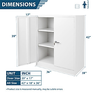 INTERGREAT Locking Cabinet for Office, Bathroom, Home, Laundry Room ,White Steel Storage Heavy Duty Lockable Metal Cabinet with Doors and Shelves,Lock