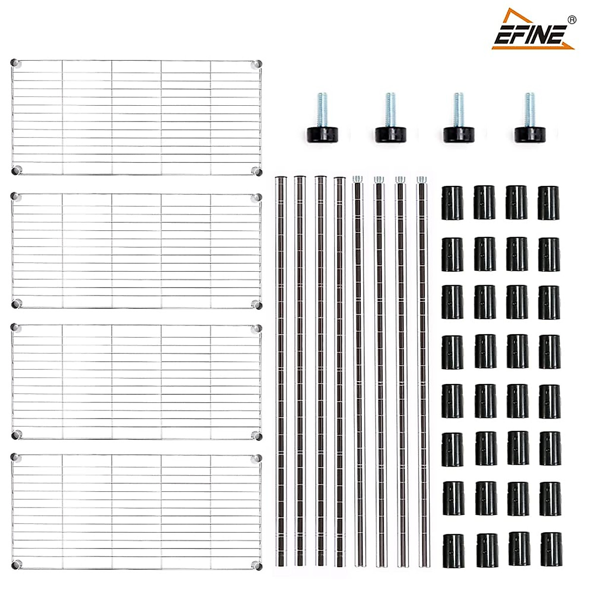 EFINE 2-Pack Chrome 4-Shelf Shelving Unit with 4-Shelf Liners, Adjustable, NSF Certified Metal Wire Shelves, 150lbs Loading Capacity Per Shelf, Shelving Rack for Kitchen and Garage (30W x 14D x 47H)