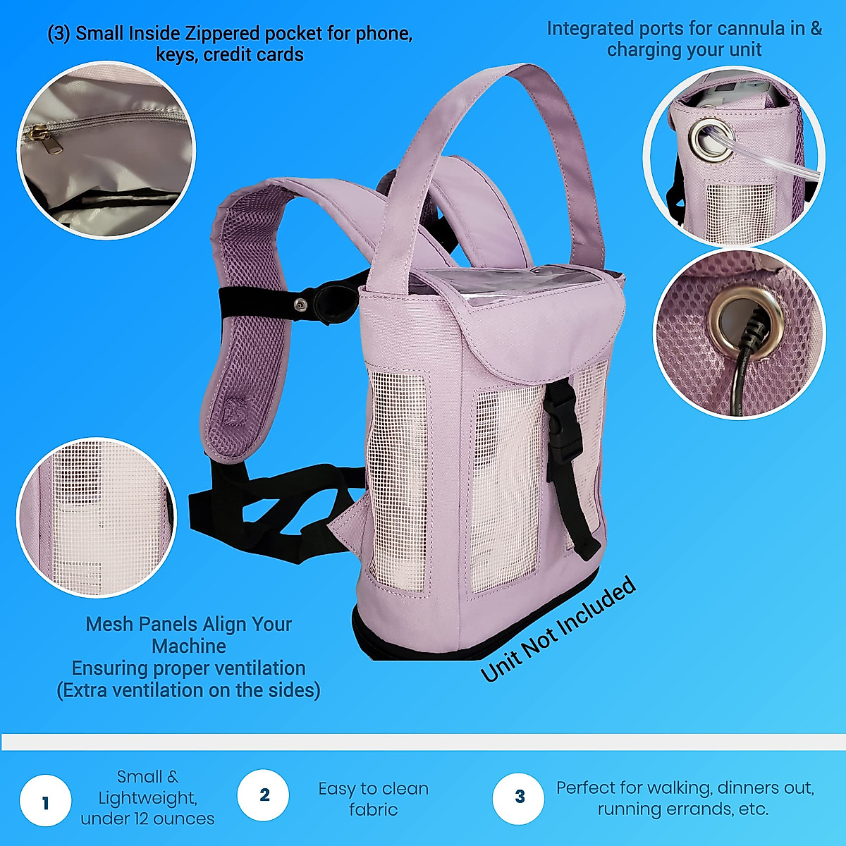 O2TOTES Ultra Lightweight Backpack For Inogen One G3 Unit (Patented Design) (Purple)