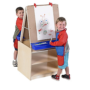 Children's Factory ANG1190 2-Station Art Center, Kids Art Easel & Storage Unit, Toddler Classroom Furniture & Organization for Homeschool/Playroom/Daycare/Preschool