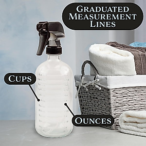 Cornucopia 16-Ounce Clear Glass Spray Bottles with Measurements (2-Pack); Sprayer Bottle with 3-Setting Heavy Duty Sprayers for Mist, Stream, OFF