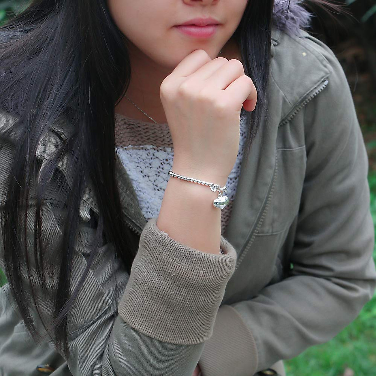 Dankadi New Women's 925 Sterling Silver Bracelet Minimalist 4-6MM Round Bead Chain Solid Silver Bracelet Charm Jewelry Lobster Claw Clasp (Silver 4mm16cm)