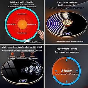 Electric Food Warmer Plate, Electric Warming Tray with Adjustable Temperature Control 360° Rotation Glass Top Hot Plate Food Warmer Buffets Server for Party (2000w)