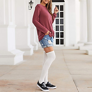 Zando Women Plus Size Thigh High Socks Over Knee Tube Stocking Sock Cotton High Leg Warmers Warm Cosplay Legging Sock 1 Pair White One Size