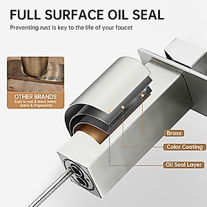 Fransiton Brushed Nickel Waterfall Bathroom Faucet Lavatory Single Handle 1 or 3 Hole Bathroom Sink Faucet Washbasin Faucet with Deck and Pop-up Drain