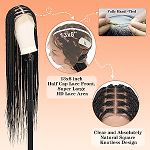 Brinbea 36 inch 13X8" HD Lace Front Braided Wigs Knotless Braided Wigs for Women Box Braid Wig with Baby Hair Human Hair Blended Braided Wigs Long Black