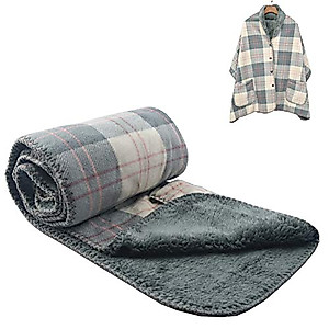 forestfish Flannel Wearable Blanket with Pockets, Cozy Soft Plaid Throws Blanket for Lap Bed Sofa Office Airplane Travel (Blue-White, 63“x19.7”)