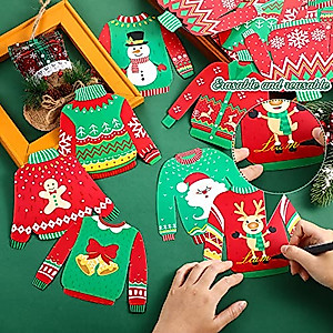 40 Pieces Ugly Sweater Cutouts Christmas Decoration Ugly Sweater Cardboard Cutouts with Glue Point Dots for Classroom School Bulletin Board Party Holiday Party Decoration, 5.9 x 5.9 Inch