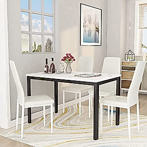 Faux Marble Dining Set for Small Spaces Kitchen 4 Table with Chairs Home Furniture