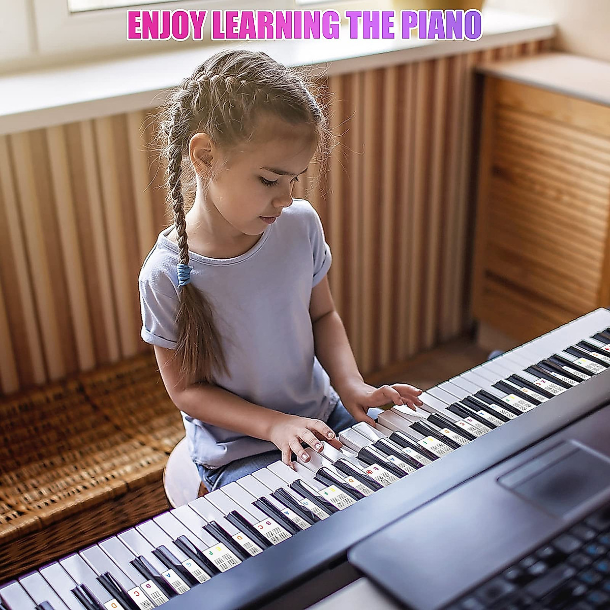 Dreamtop Removable Piano Keyboard Note Labels, 88 Key Full Size Silicone Piano Notes Guide, Piano Keyboard Stickers, Pinao No Need Stickers, Keyboard Piano Note Strips for Beginners