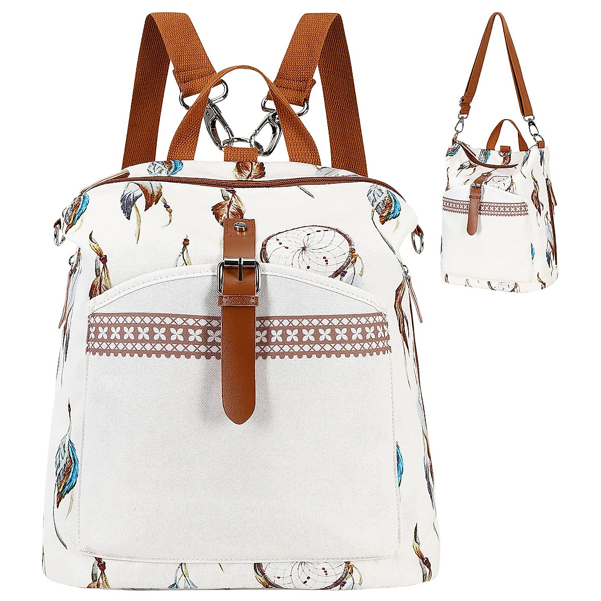 Backpack Purse Women Ladies Fashion Casual Lightweight Shoulder Bag Travel Daypack (Feather Beige)