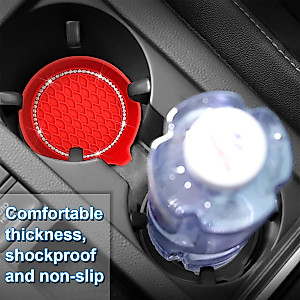XINLIYA 4PCS Bling Car Cup Holder Coaster, Universal Crystal Rhinestone Anti-Slip Cup Holder Insert Coaster, Waterproof Round Shape Auto Drink Mat, Vehicle Interior Accessories for SUV Truck (Red)
