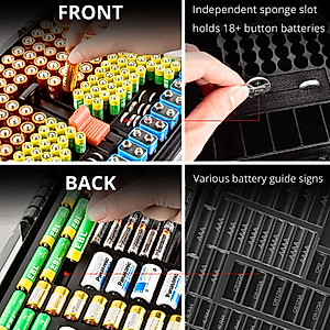 Aptbyte Battery Organizer Storage Holder Box Case with Tester- 269 Batteries Double-Sided Variety Pack, Holds AA AAA 4A C D Cell 9V 3V Lithium LR44 CR2 CR123 CR1632 18650 Button- Grey