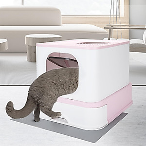 RIZZARI Millions Sold Wordwide Cat Litter Box, Large Top Entry Anti-Splashing Litter Box with Lid, Enclosed Plastic Cat Litter Box with Handy Litter Scoop, Drawer Type Cat Toilet (Pink)