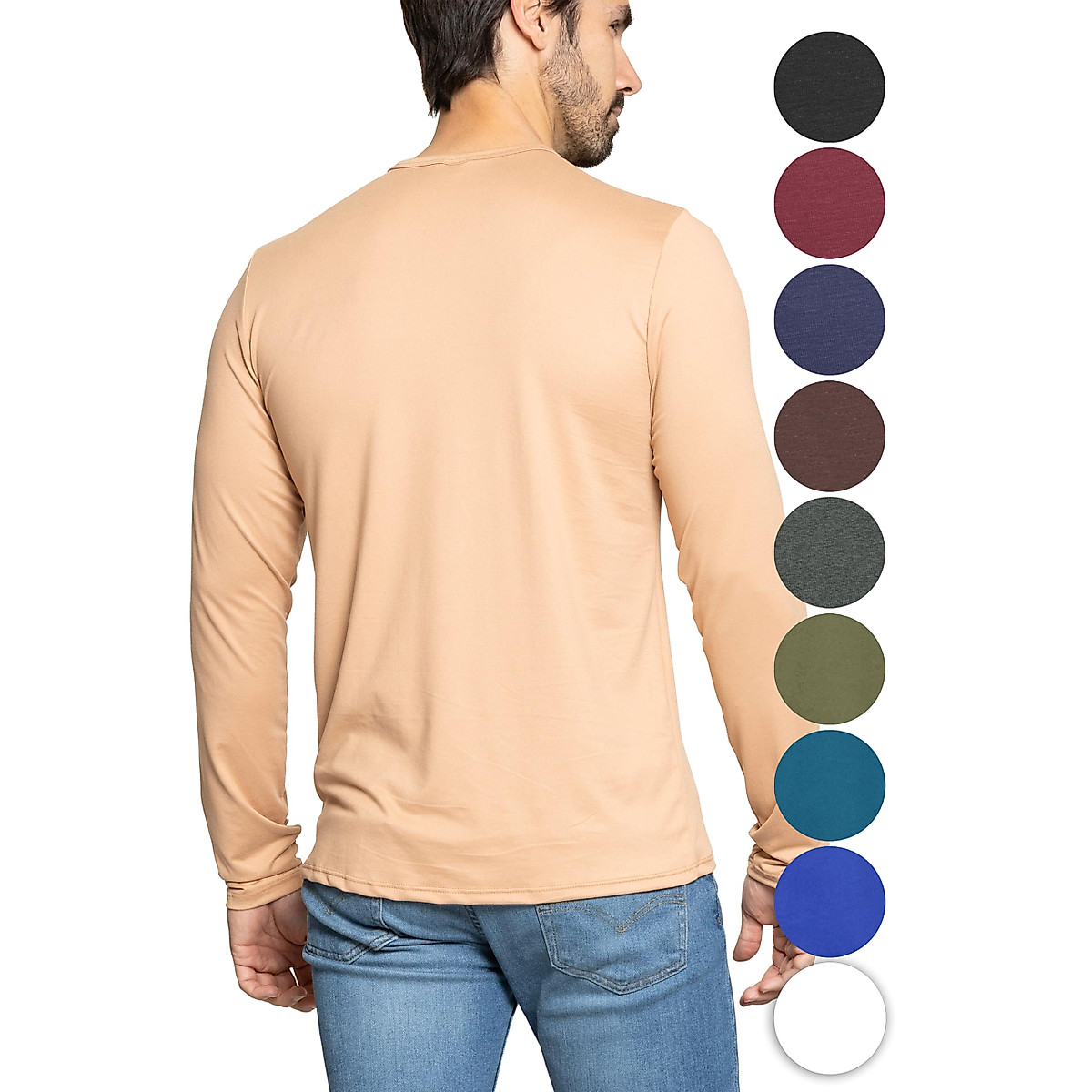 Men's Long Sleeve Crew Neck Top Beige Medium