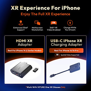 VITURE HDMI XR Adapter for iPhone 14 & Earlier Models, Enabling MultiScreen/Enhanced 3DoF/VR Videos, 2.8 Hours Battery Life, Charge While Playing, Direct Play on PlayStation/Xbx/Gaming Consoles