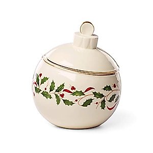 Lenox Holiday Ornament Candy Jar, 1.30 LB, Red & Green