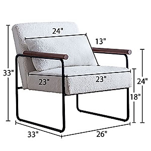 ANJHOME Simple Mid Century Modern Accent Chair, Soft Tufted Upholstered Armchair with Steel Frame, Comfy Lambs Wool Accent Chair Lounge Chairs Single Sofa for Living Room Easy Assembly