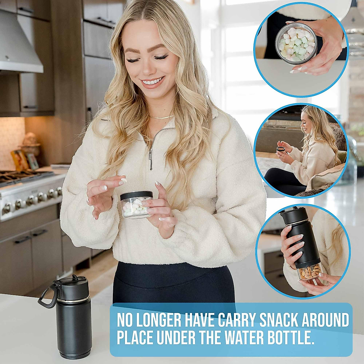 Newage Water Bottle Storage (Blue) 12oz (Stainless Steel, Straw Lid, Leak-Proof, Extra Compartment, Insulated, Powder Coated, Durable Carry Handle) Men, Women, & Kids