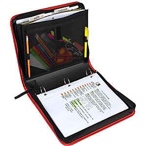 Five Star Zipper Binder, 1-1/2 Inch 3-Ring Binder for School, 3 Pocket Expanding File, 500 Sheet Capacity, Red (72206)